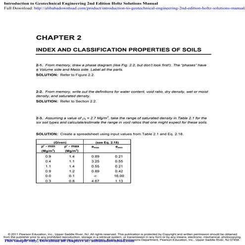 Introduction to Geotechnical Engineering 2nd Edition Holtz Solutions Manual | PDF