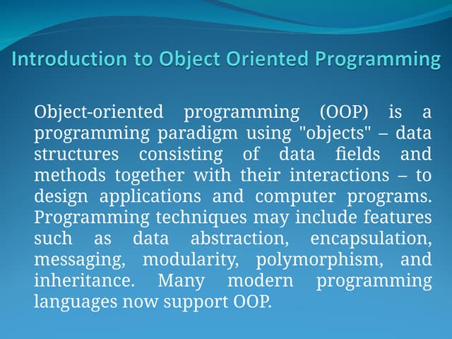 Introduction To Object Oriented Programmingppt 1356