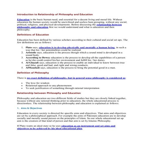 Introduction to relationship of philosophy and education | PDF
