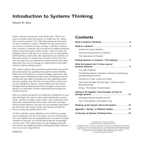 Introduction to Systems Thinking by Daniel H. Kim | PDF