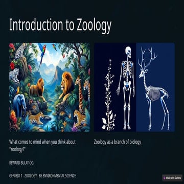 Introduction-to-Zoology. zoology is also explored, emphasizing its various specializations | PPTX