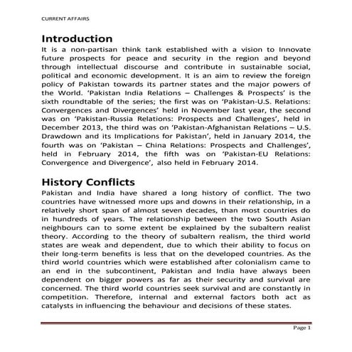 Pakistan and India Relations | DOCX