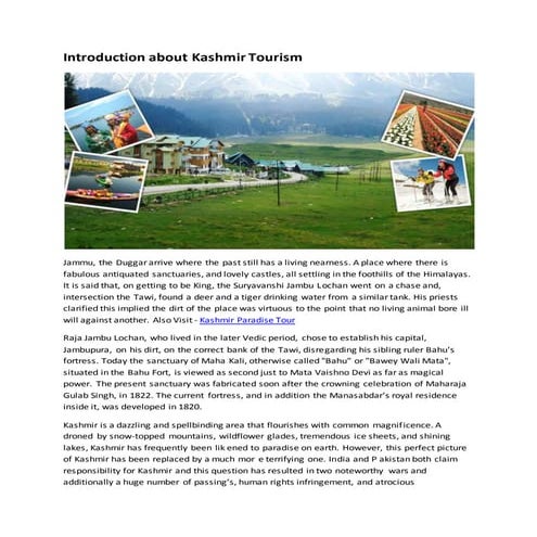 Introduction about kashmir tourism | DOCX | Asia Travel | Travel Locations