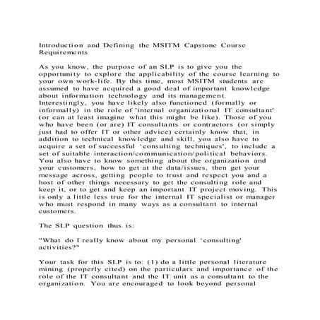 Introduction and defining the msitm capstone course requirements | PDF