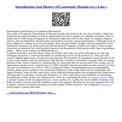 Introduction And History Of Langmuir Monolayers ( Lms ) | PDF