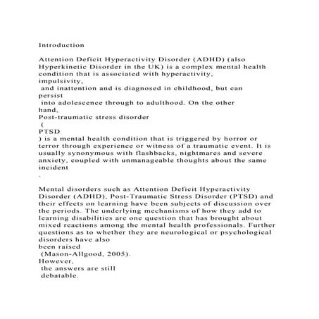 IntroductionAttention Deficit Hyperactivity Disorder (ADHD) (a.docx