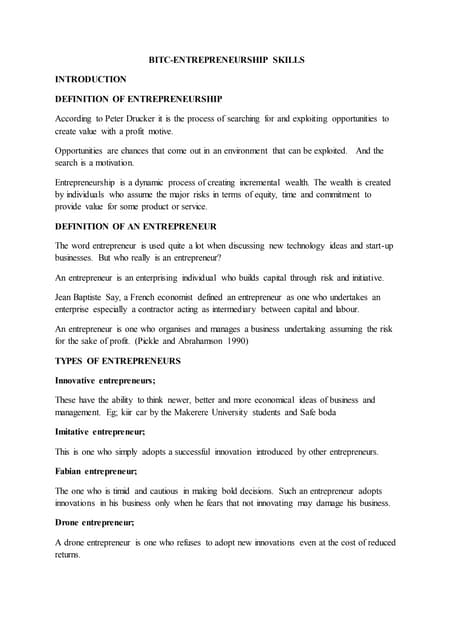 Introduction to entrepreneurship | DOCX