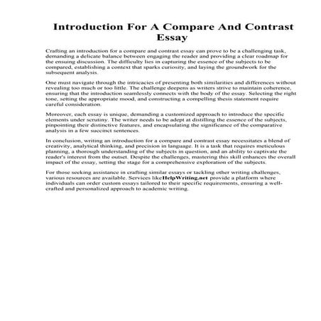 Introduction For A Compare And Contrast Essay | PDF | Movies ...