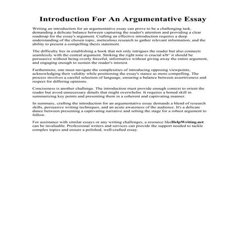 Introduction For An Argumentative Essay. Sample Argumentative Essay | PDF