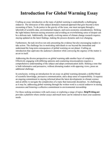 Global Warming Essay Conclusion | PDF | Environment | Science