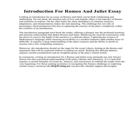 Introduction For Romeo And Juliet Essay | PDF