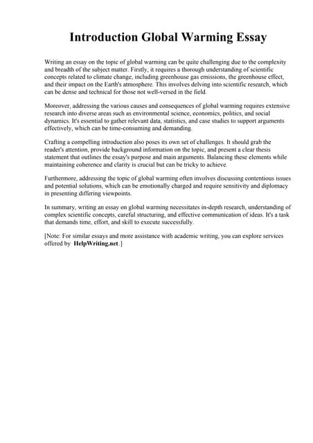 Global Warming Essay Conclusion | PDF | Environment | Science