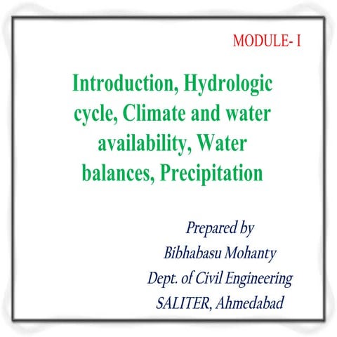 Introduction, hydrologic cycle, climate and water m1 | PPTX