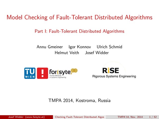 Introduction Into Fault Tolerant Distributed Algorithms And Their Modeling Part1 Ppt