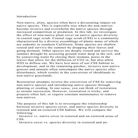 Introduction Non-native, alien, species often have a devastatin.docx ...