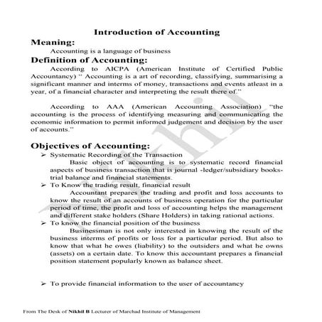 Introduction of accounting | PDF