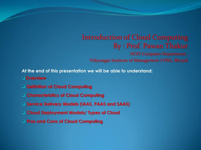 Introduction Of Cloud By Pawan Thakur Pdf Cloud Computing Internet