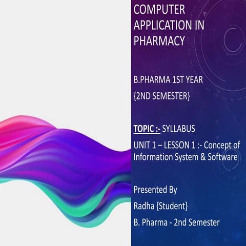 Introduction of computer Unit 1- Computer Application in pharmacy | PPTX