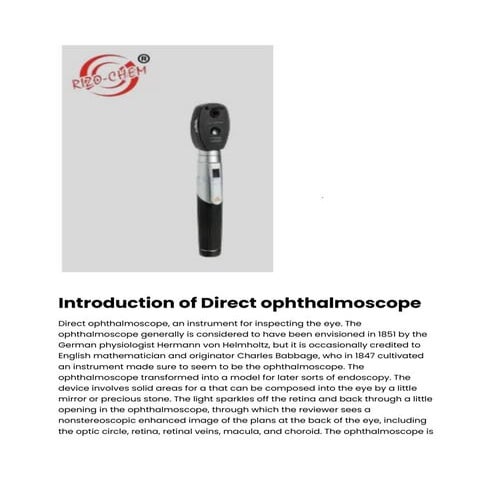 Direct ophthalmoscope Machine | PDF