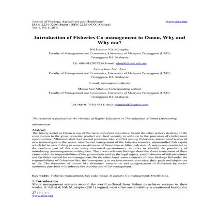 Introduction of fisheries co management in oman, why and why not | PDF