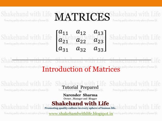 Introduction To Matrices Ppt