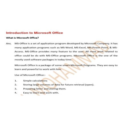 Introduction of Microsoft Office .pdf...,...,...., | PDF