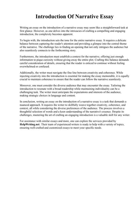 Introduction To A Narrative Essay. University of Texas at Austin | PDF