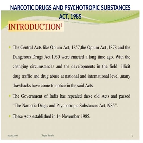 Narcotic and Psychotropic Substance act 1985 | PPTX