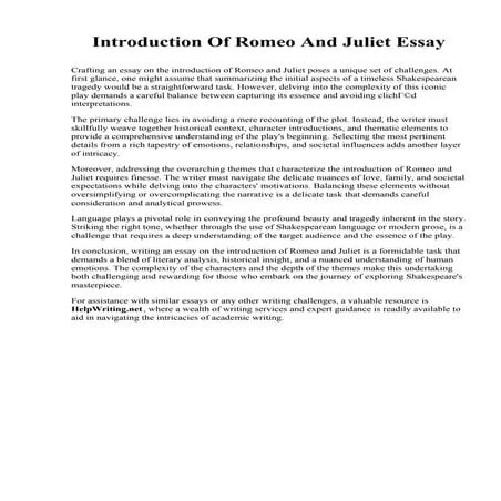 Romeo And Juliet English Essay | PDF