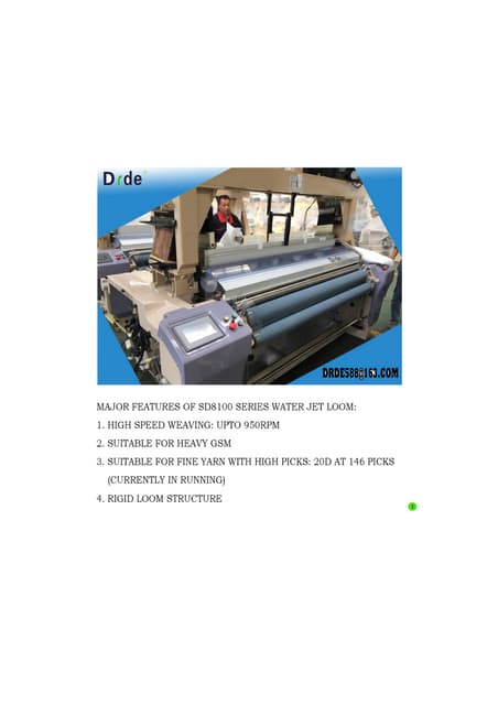 MAIN FEATURES OF DRDE WATER JET LOOM | PDF