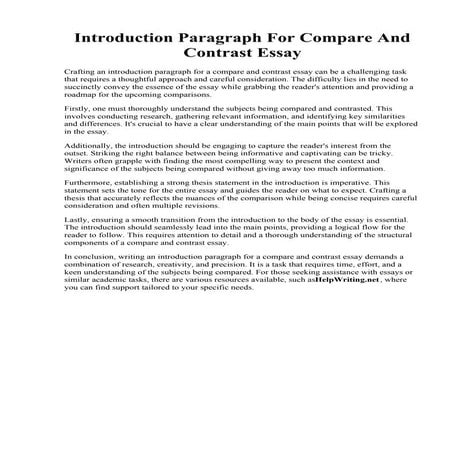 Introduction Paragraph For Compare And Contrast Essay | PDF