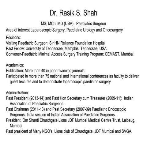 One Slide introduction Rasik Shah | PPT