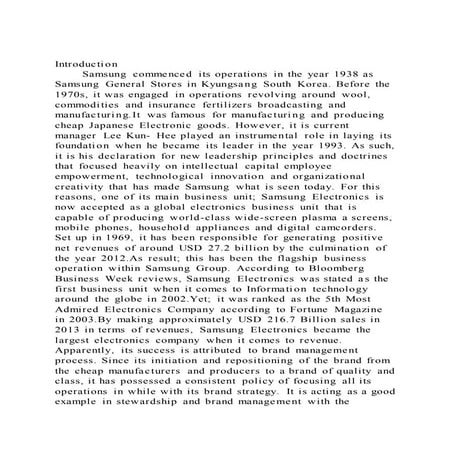 Introduction samsung commenced its operations in the year 1938 a | PDF