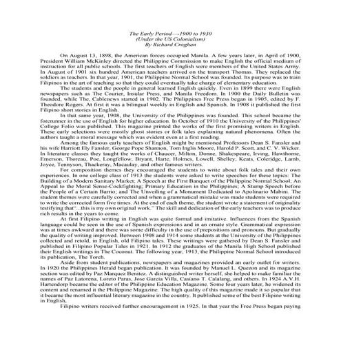 Introduction of the Early Period (US Colonialism) of Philippine ...