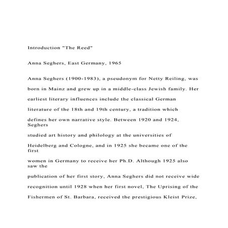 Introduction The Reed Anna Seghers, East Germany, 19.docx