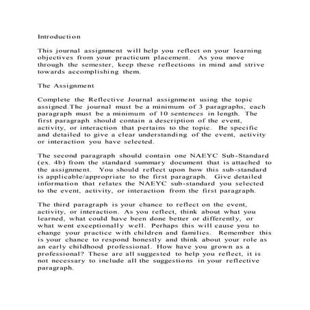 Introduction this journal assignment will help you reflect on you | PDF