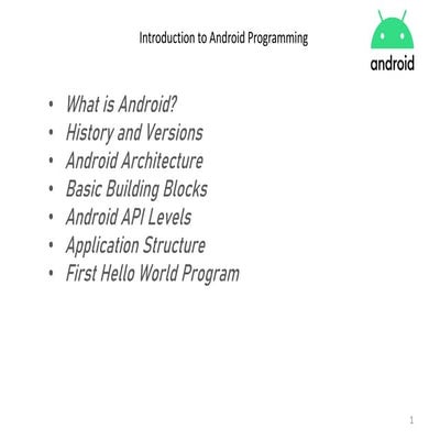 Introduction Toandroid Programmingarchitecture Basic Building Blocks Api Application