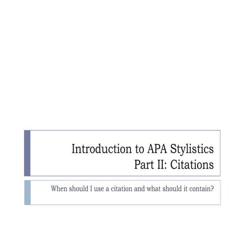 APA Stylistics: Part I