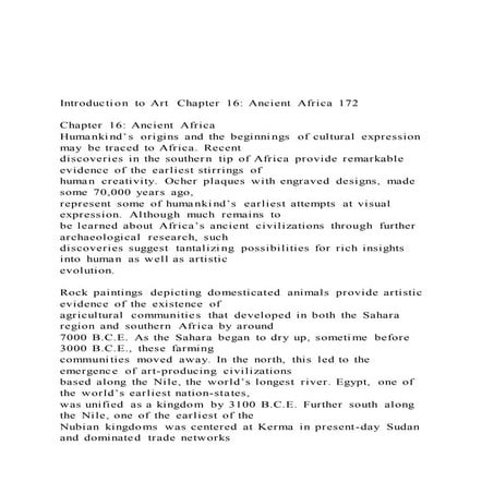 Introduction to art chapter 16 ancient africa 172 chap | DOCX
