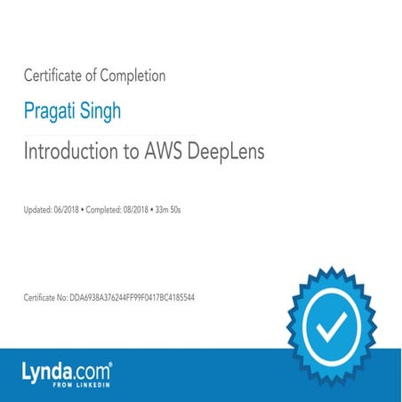 Introductionto aws deeplens certificate of completion | PPT