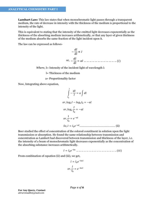 Beer Lambert Law solved problems | PDF