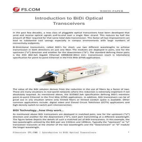 Introduction to BiDi Optical Transceivers | PDF | Computer Networking | Computing