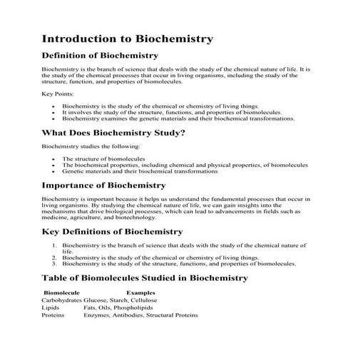 Introduction to Biochemistry and its importance | PDF | Chemistry | Science