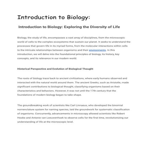 Intr Introduction to Biology: Exploring the Diversity of Life | PDF ...