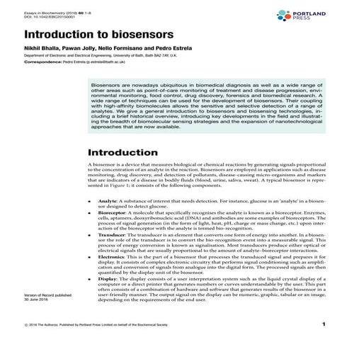 Introduction to biosensors | PDF
