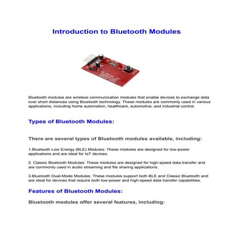 Exploring the World of Bluetooth Modules: Technology, Applications, and ...