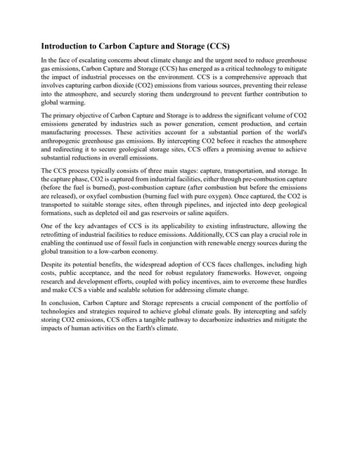 Carbon Capture and Storage (CCS) | PDF