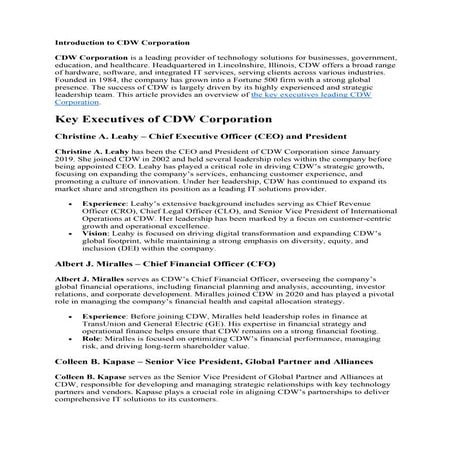 Leadership and Executive Team of CDW Corporation | PDF