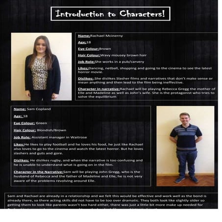 Introduction to characters | DOCX | Horror | Genres