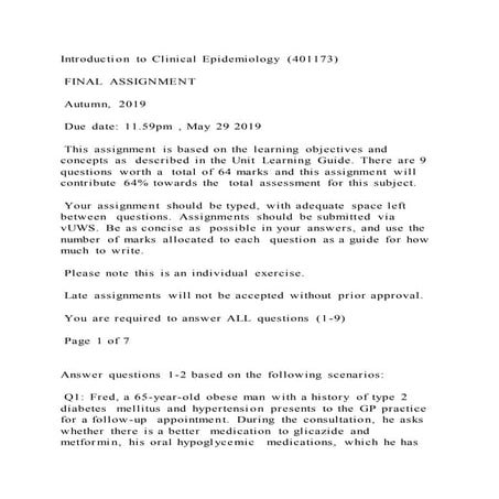 Introduction to Clinical Epidemiology (401173) FINAL ASSIGNMENT | DOCX